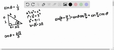 SOLVED:If sinθ=(1)/(3), θin quadrant II, find the exact value of: (a) cosθ(b) sin(θ+(π)/(6)) (c ...