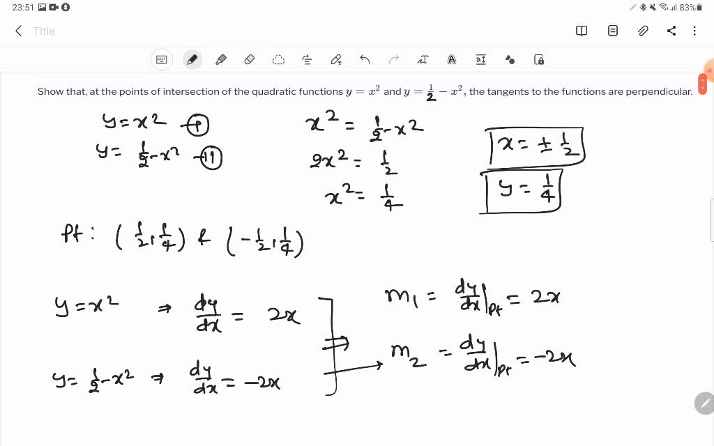 SOLVED:Show that, at the points of intersection of the quadratic ...
