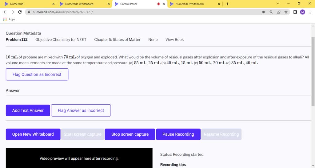 ⏩SOLVED:10 mL of propane are mixed with 70 mL of oxygen and… | Numerade