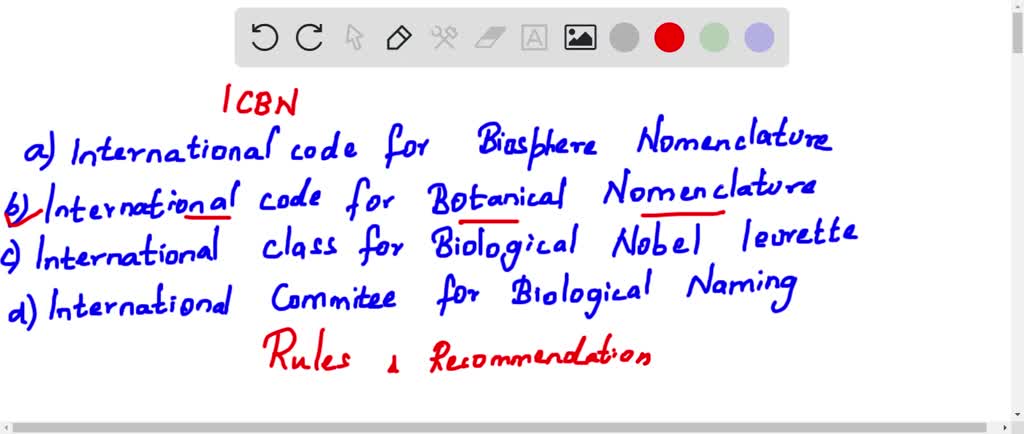 ⏩SOLVED:ICBN stands for (a) International Code for Biosphere… | Numerade