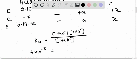 SOLVED:The value of Ka in water at 25^∘ C for hypochlorous acid, HClO(a ...