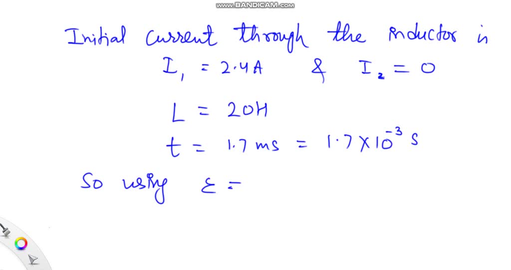 A 2.4-A current is flowing in a 20-H inductor. A switch opens ...