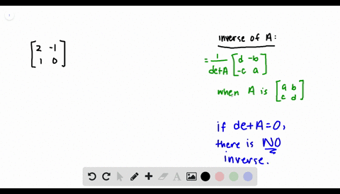SOLVED:Determine whether each matrix has an inverse. If an inverse matrix exists, find it. [ 2 ...
