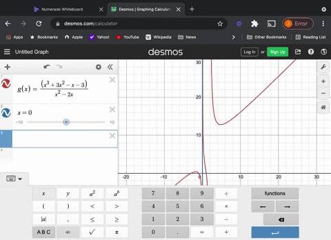 SOLVED:Graph the function. g(x)=(x^3+3 x^2-x-3)/(x^2-2 x)