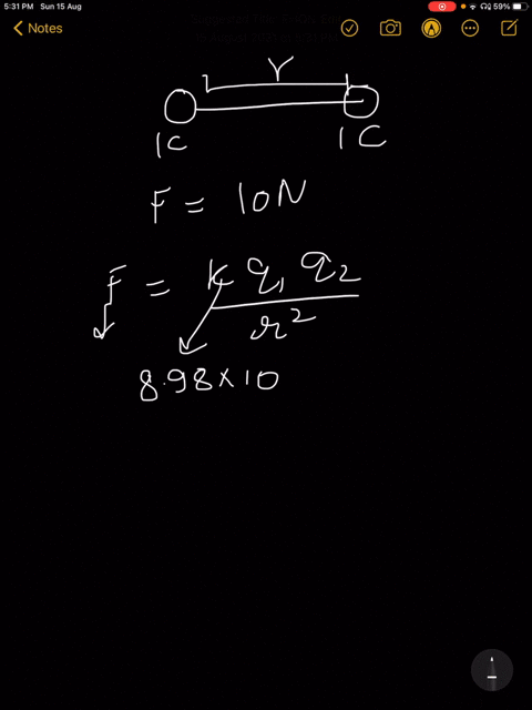 SOLVED:If the electrical force of repulsion between two 1-C charges is ...