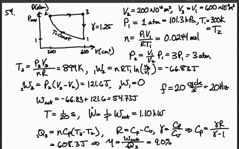 SOLVED:FIGURE P19.54 shows the cycle for a heat engine that uses a gas ...