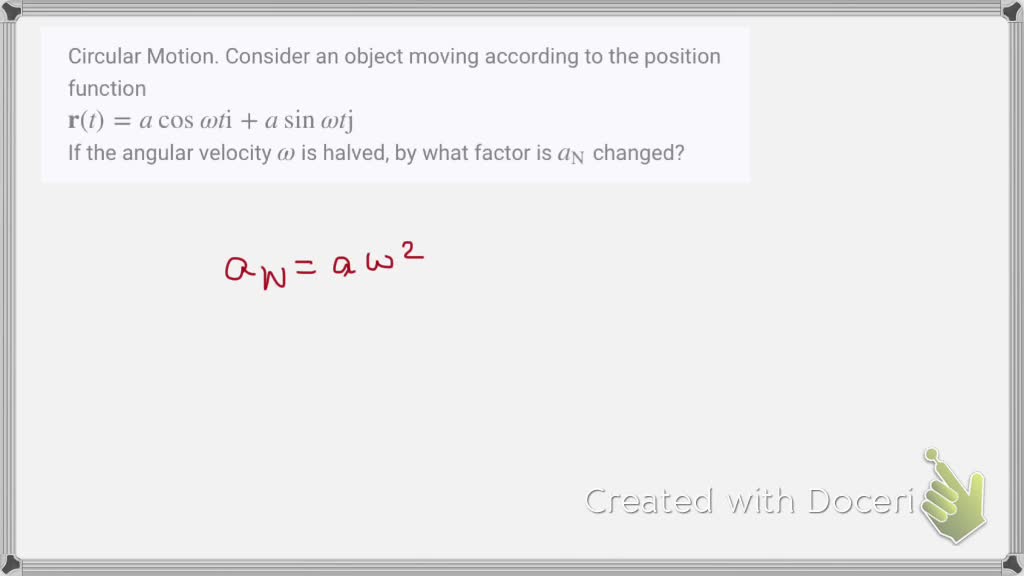 SOLVED:Circular Motion. Consider an object moving according to the position function 𝐫(t)=a ...