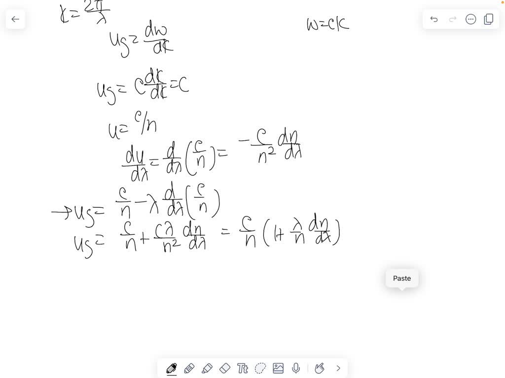 Derive the formulas ug=u-λ(d u)/(d λ) and (1)/(u0)=(1)/(u)-(λ0)/(c) (d ...