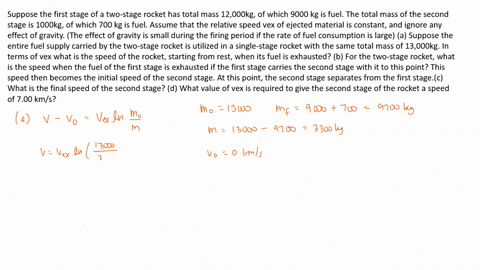 ⏩SOLVED:Suppose the first stage of a two stage rocket has total mass ...