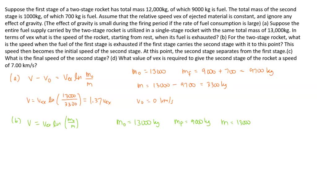Suppose the first stage of a two stage rocket has total mass 12,000 kg ...