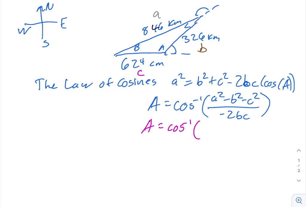 SOLVED:Use the law of cosines to solve the given problems. A plane ...