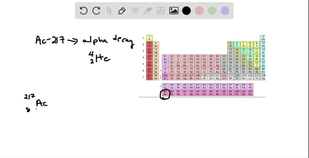SOLVED:Actinium-217 decays by releasing an alpha particle. Write an ...