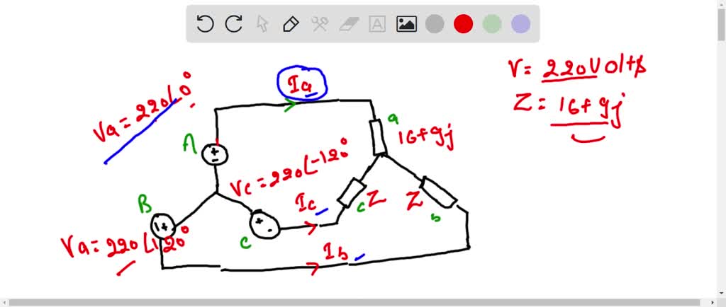 A balanced Y-connected load with a phase impedance of 16+j 9 Ωis ...