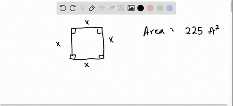 ⏩SOLVED:Solve: The area of a square room is 225 square feet. Find ...