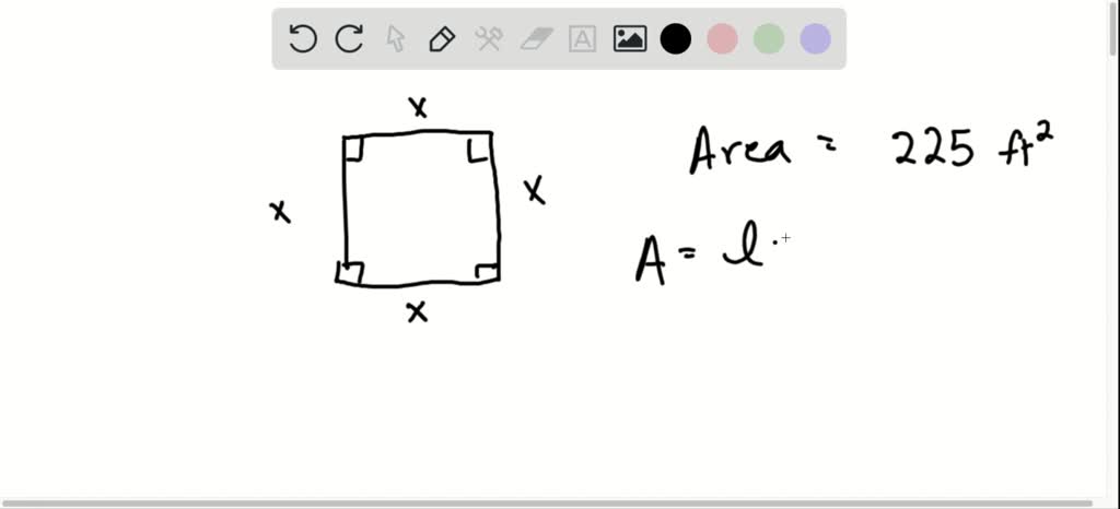 SOLVED:Solve: The area of a square room is 225 square feet. Find the ...