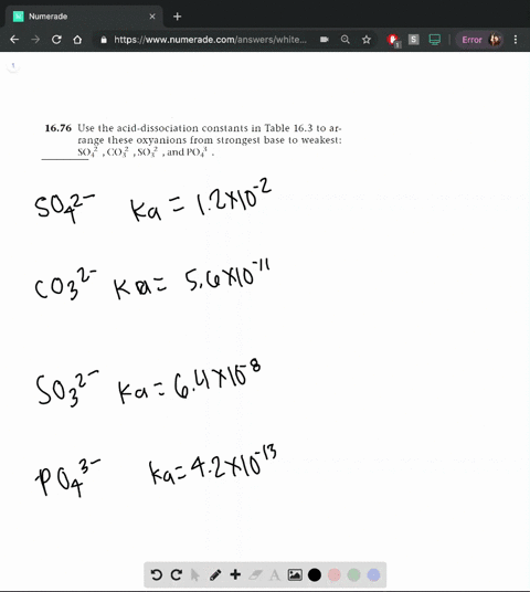 Solved Use The Acid Dissociation Constants In Table 16 3 To Arrange