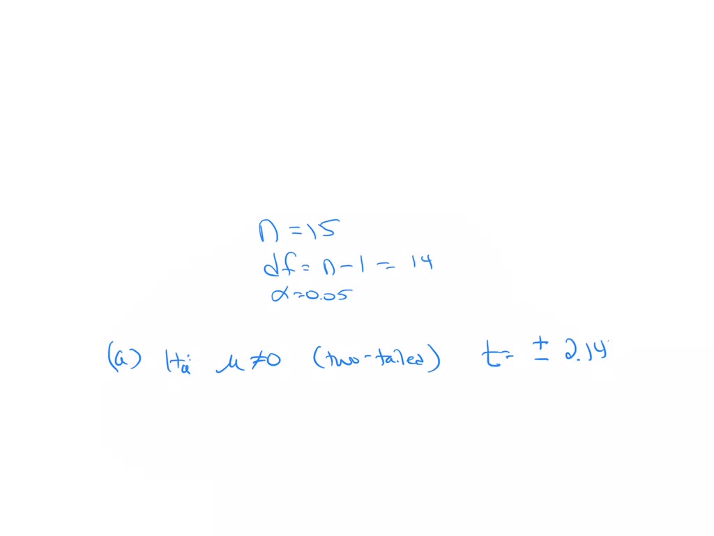 A r test for a mean uses a saunple of 15 observations Find the t test ...