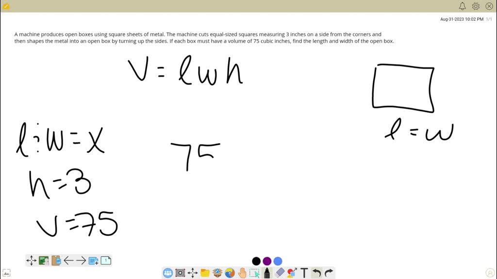 SOLVED:A machine produces open boxes using square sheets of metal. The machine cuts equal sized ...