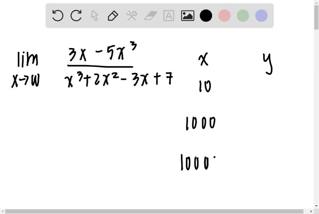 SOLVED:Use a table of values to evaluate the following limits as x increases without bound. limx ...