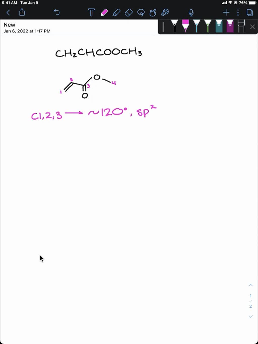 SOLVED:Predict the ideal values for the bond angles about each carbon ...