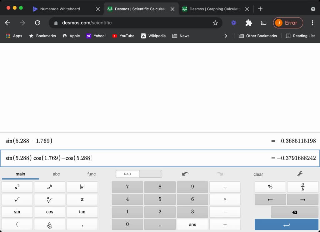 SOLVED:Evaluate both sides of the difference identity for sine and the sum identity for tangent ...