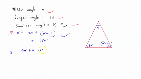 SOLVED: The largest angle of a triangle is three times the middle angle. The smallest angle ...