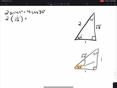 SOLVED:Find the exact value of each expression. Do not use a calculator. 2 sin45^∘+4 cos30^∘