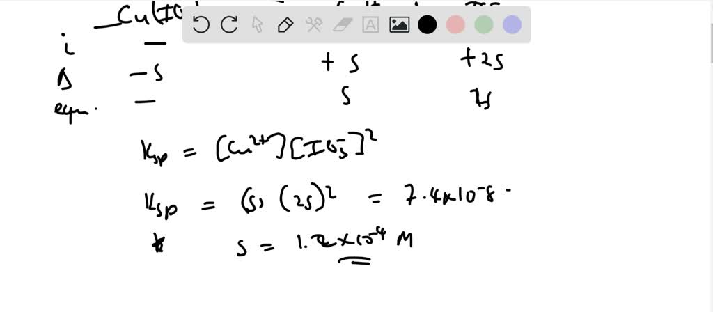 SOLVED:Calculate the solubility of copper(II) iodate, Cu(IO3)2(Ksp=7.4 ...
