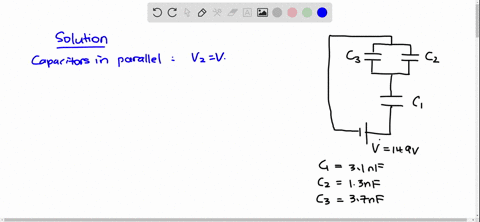 ⏩SOLVED:Three capacitors with capacitances C1=3.1 nF, C2=1.3 nF, and ...