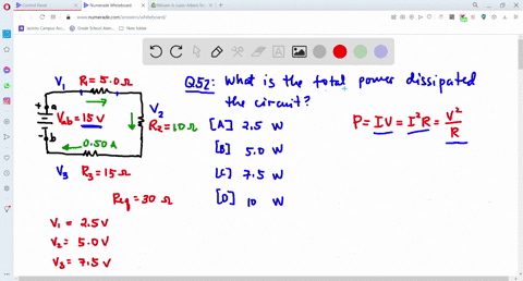 SOLVED:The total power developed in the circuit is (A) 2.5 W (B) 5.0 W ...