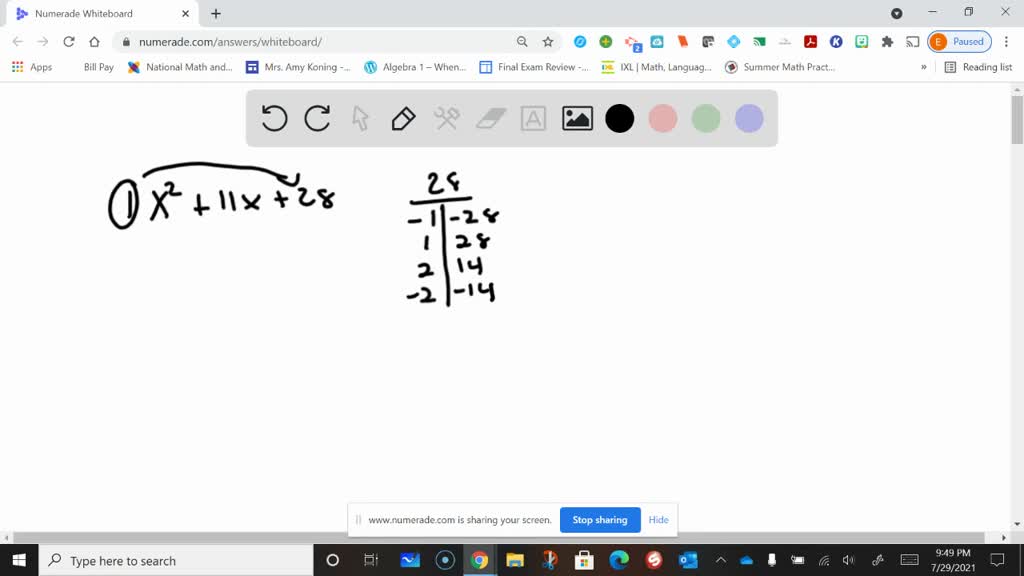 SOLVED Factor The Trinomial X 2 11 X 28