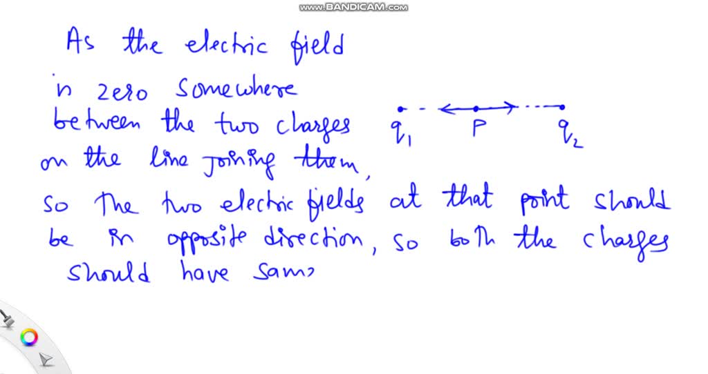 Two electric charges are separated by a finite distance. Somewhere ...