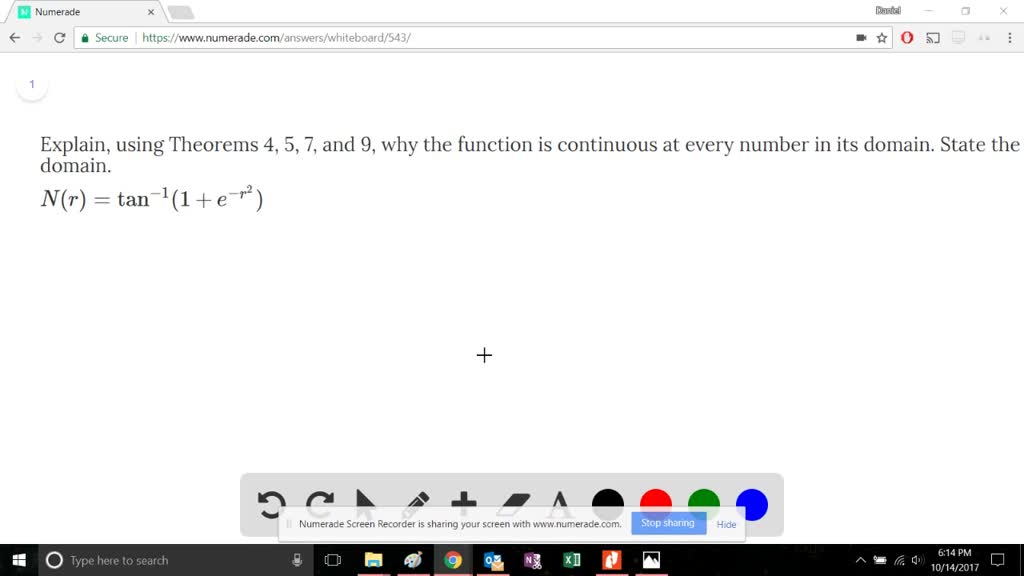 Explain, using Theorems 4, 5, 7, and 9, why the function is continuous at every number in its ...