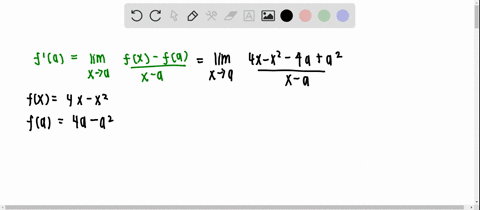 SOLVED:For the given f(x), find a formula for f^'(a). f(x)=4 x-x^2