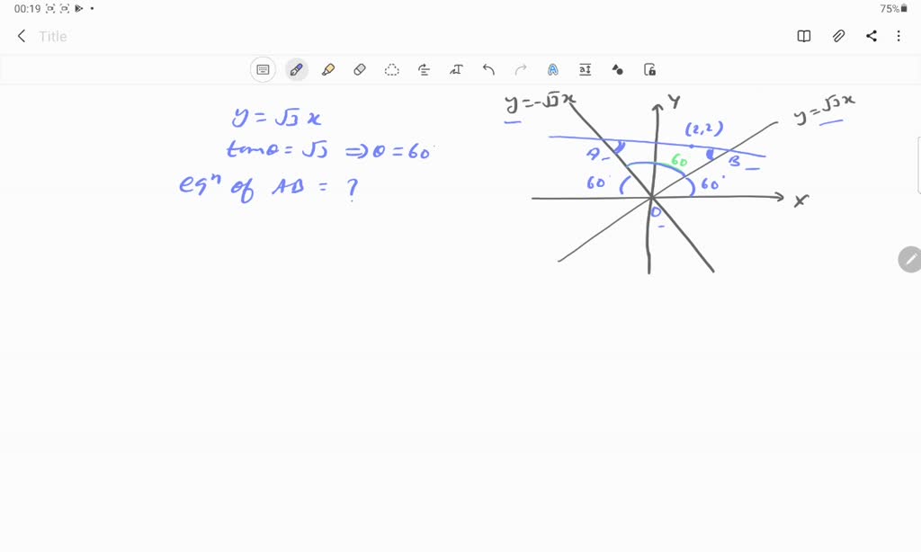 SOLVED:A straight line through the point (2,2) intersects the lines √(3 ...