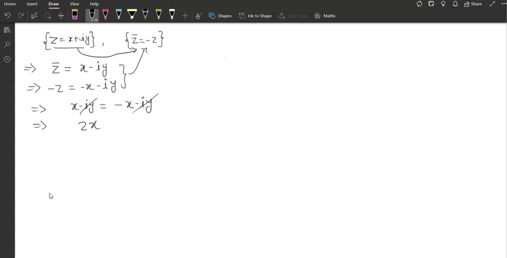 Show that z=x+ iy is pure imaginary if and only if τ̅=-z. | Numerade