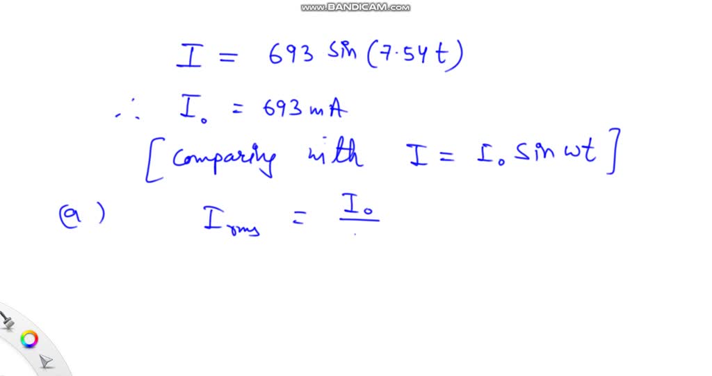 At t=5 ms, a sinusoidal current is known to be zero and going negative ...
