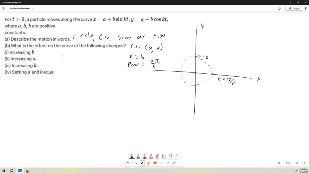 SOLVED:For 1>0, a particle moves along the curve I= a+h sin k t, y=a+b cos kt, where a, b.k ate ...
