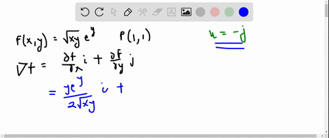 SOLVED:Find the directional derivative of f(x, y)=√(x y) e^y at P(1,1 ...