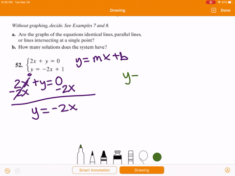 SOLVED:Without graphing, decide. See Examples 7 and 8 . a. Are the graphs of the equations ...