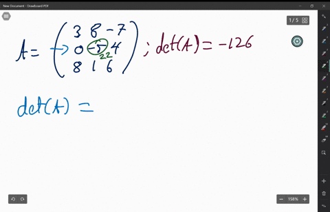 SOLVED:use the matrix capabilities of a graphing utility to find the determinant. | 3 8 -7 0 -5 ...