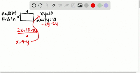 SOLVED:A rectangle has an area of 20 in ^2 and a perimeter of 18 in. Find its dimensions.
