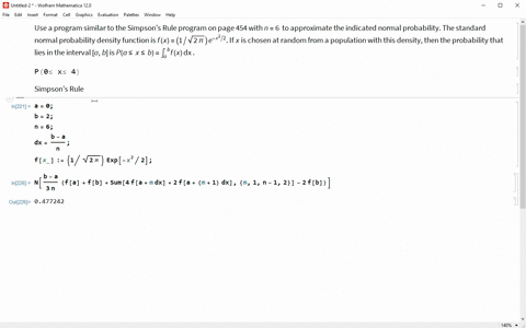 SOLVED:Use Simpson’s rule with four subdivisions to approximate the area under the probability ...