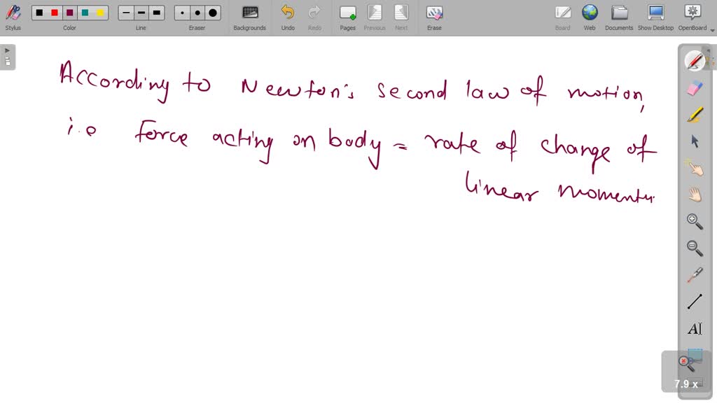 SOLVED:Newton's second law of motion is (a) f=(d p)/(d t) (b) f=m v (c ...