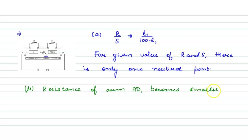 In a meter bridge the point D is a neutral point as shown in figure. (a ...