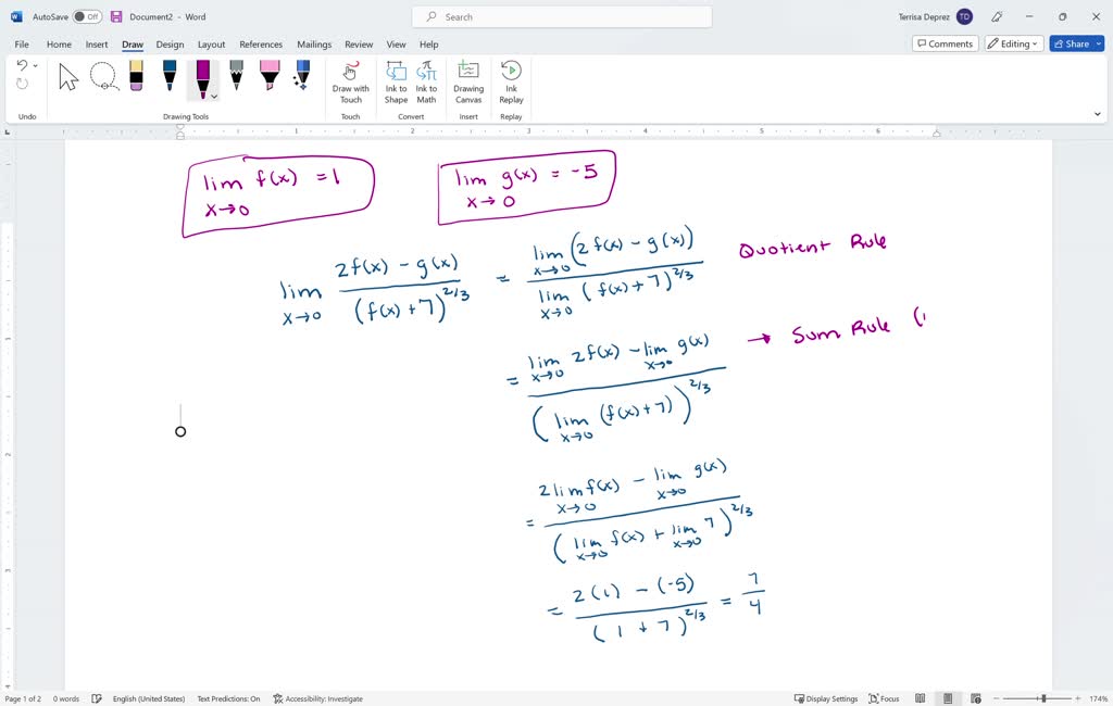 SOLVED: Suppose limx →0 f(x)=1 and limx →0 g(x)=-5 . Name the rules in Theorem 1 that are used ...
