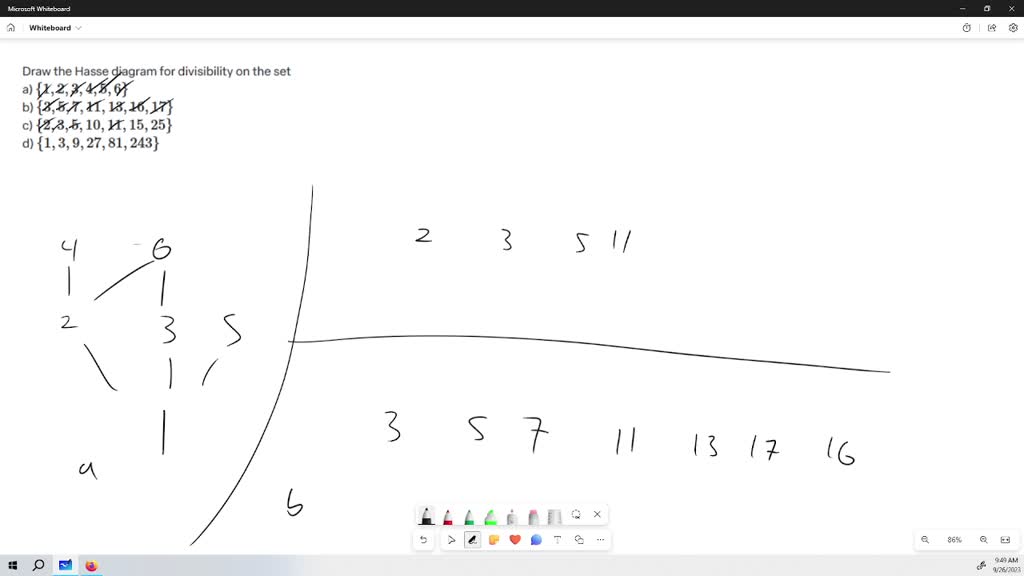 Draw the Hasse diagram for divisibility on the set a) {1,2,3,4,5,6} b ... Draw the Hasse diagram for divisibility on the set a) {1,2,3,4,5,6} b ...