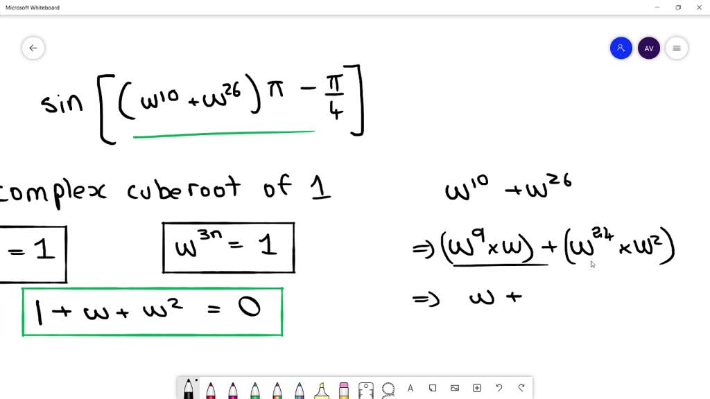 SOLVED:If ωis a complex cube root of unity, then the value of sin[(ω^10+ω^26) π-(π)/(4)] is (a ...