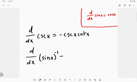 SOLVED:Derive the formula (d)/(d x) cotx=-csc^2 x.