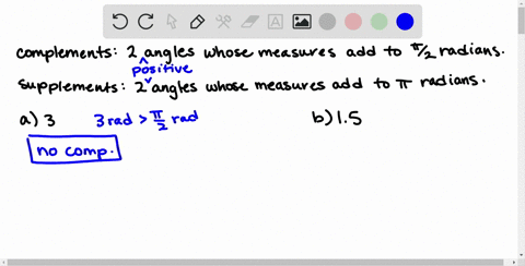 SOLVED: In Exercises 31-34, find (if possible) the complement and supplement of each angle. (a ...